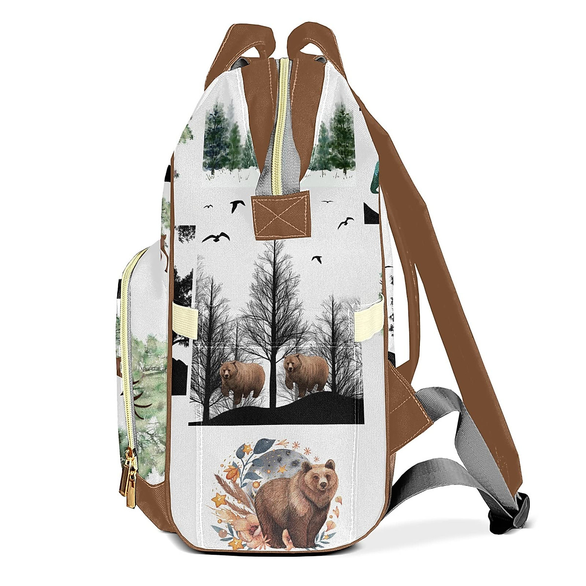 zaaprintblanket Custom Woodland Winter Animals Pine Tree Diaper Bag Backpack with Name Personalized Nappy Baby Bag for Women Mommy Girl Gift