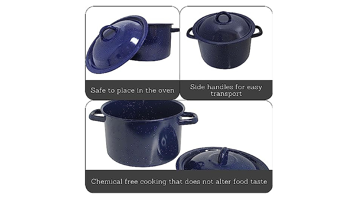 IMUSA USA Blue 6-Quart Enamel Stock Pot for Large-Batch Cooking