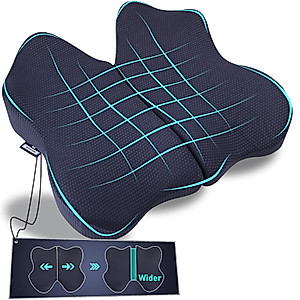 Seat Cushion X Large Adjustable Width for Office Chair, Car Seat Cushion, Ergonomic Memory Foam Cushions Pad for Sciatica, Coccyx, Pain Relief for Long Sitting, Foldable Soft Wheelchair Cushion