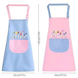 JJYHEHOT 2 Pack Children's Apron, Pink and Blue Cute Kids Apron, Adjustable Waterproof Apron with Big Pocket, Girls Boys Bib Aprons for Painting Crafting Cooking Baking