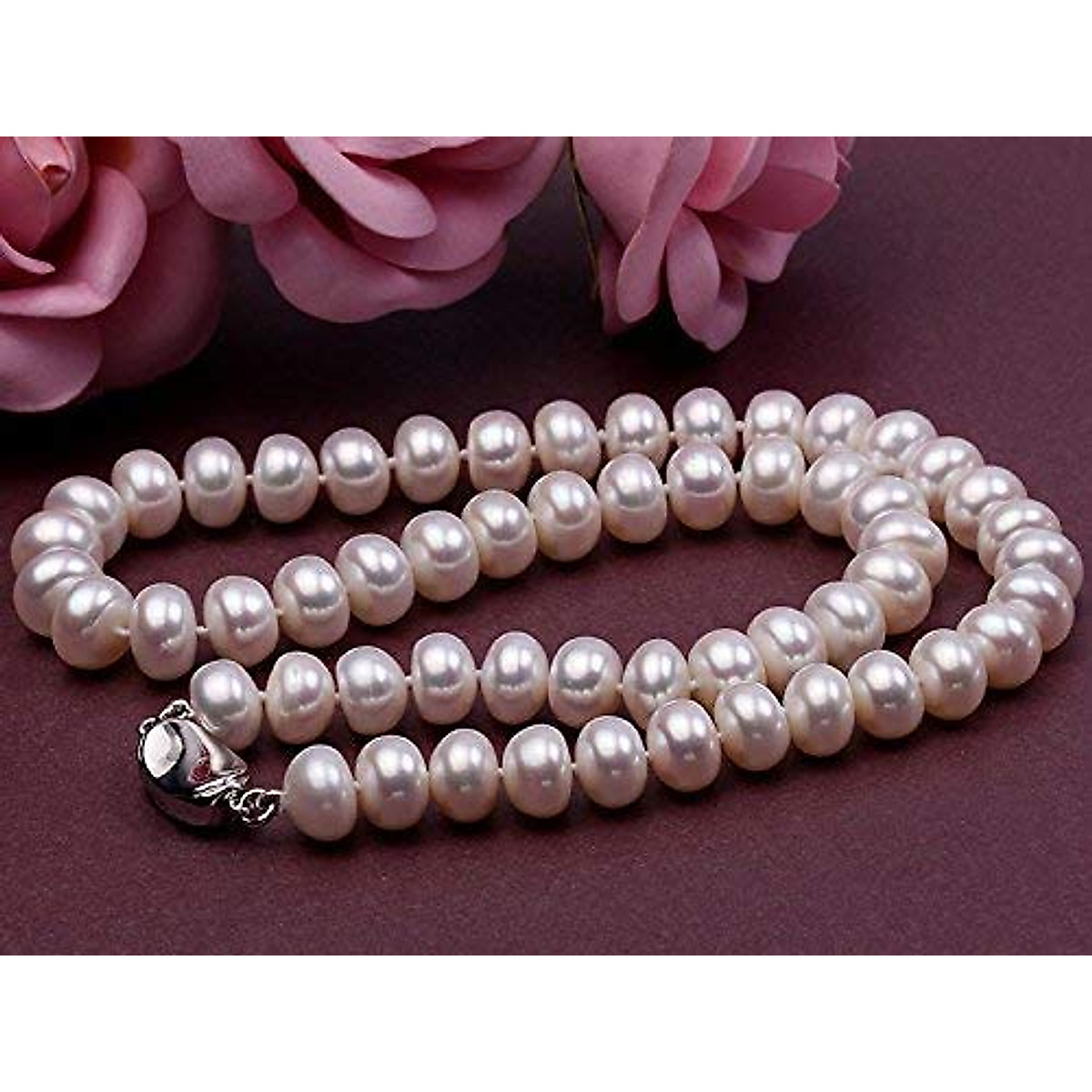 Womens Classic Small Pearl Necklace 6mm White Freshwater Pearl Necklace Choker 16"