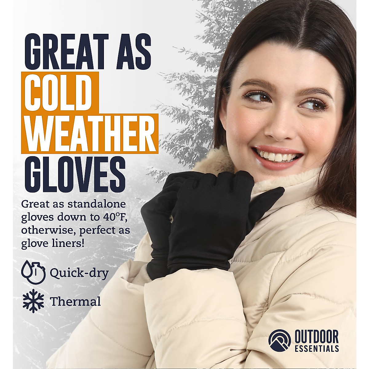 OutdoorEssentials Winter Gloves - Womens and Mens Waterproof Touch Screen Running, Texting, Cycling Gloves - Men or Women Warm Thermal Touchscreen Snow Glove Liners - X-Large