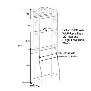 HOME BI Over The Toilet Storage,3-Tier Bathroom Storage Rack,Bathroom Space Saver,Freestanding Above Toilet Rack with Hooks and Toilet Paper Rack (White)