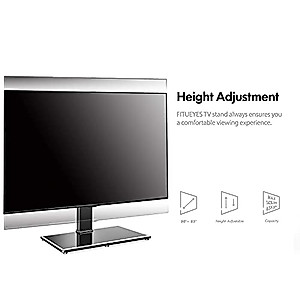 FITUEYES Universal TV Stand/Base Swivel Tabletop TV Stand with Mount for 50 to 85 inch Flat Screen TV 100 Degree Swivel, 4 Level Height Adjustable,Tempered Glass Base,Holds up to 143lbs Screens