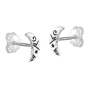 AeraVida Crescent Moon Carvings 925 Sterling Silver Stud Post Earrings Piercing Stacking Women Earrings | Sterling Silver Earrings for Women | Minimalist Simple Everyday Earrings | Boho Earrings