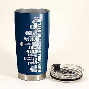 TEERABBIT Seattle City Skyline Legends Baseball Tumbler - Coffee Mug Insulated Tumbler With Lid - Mother's Day, Father's Day, Birthday, Christmas Gifts For Fans - 20 Oz| Stainless