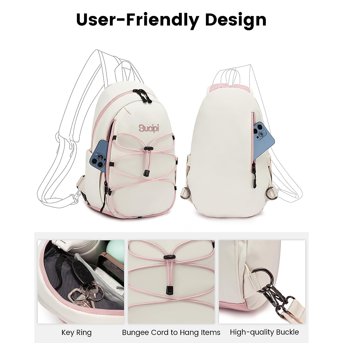 Sucipi Crossbody Sling Bag for Women Convertible Hiking Backpack Trendy Shoulder Bag Chest Bag Lightweight Belt Bag Mini Backpack for Travel Sport