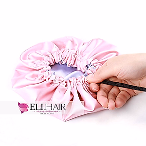 ELIHAIR Kids Satin Bonnet Sleeping Cap for Natural Hair Teens Toddler Child Baby Adjustable Satin Cap for Night Sleeping Reversible Double Layer Pink/Purple