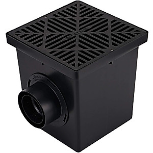 NDS 1200BKITRTL1PK Square Kit with 2-Opening Catch Basin, 2 Adapters, 1 Outlet Plug, and 1 Plastic Drain Grate, 12-Inch, for Lawns, Landscaped Areas, Black