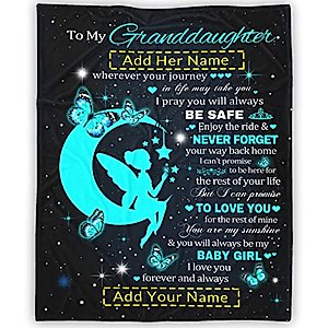 Custom to My Granddaughter Blanket from Grandma Grandpa 40x50 Inches Personalized Girl Name Super Soft Flannel Throws Blankets Birthday Gift Decor for Sofa Bed