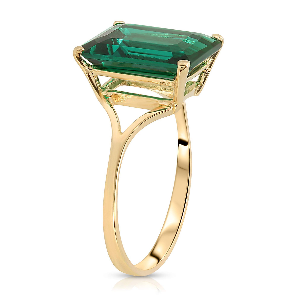 Galaxy Gold GG 5.5 SIZE 4.50 Carats 14K Solid Yellow Gold Brilliant Emerald Cut Emerald Solitaire Ring with Genuine Vibrant GRADE AAA OCTAGON SHAPE