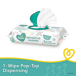 Baby Wipes, Pampers Sensitive Water Based Baby Diaper Wipes, Hypoallergenic and Unscented, 8 Pop-Top Packs, 576 Total Wipes (Packaging May Vary)