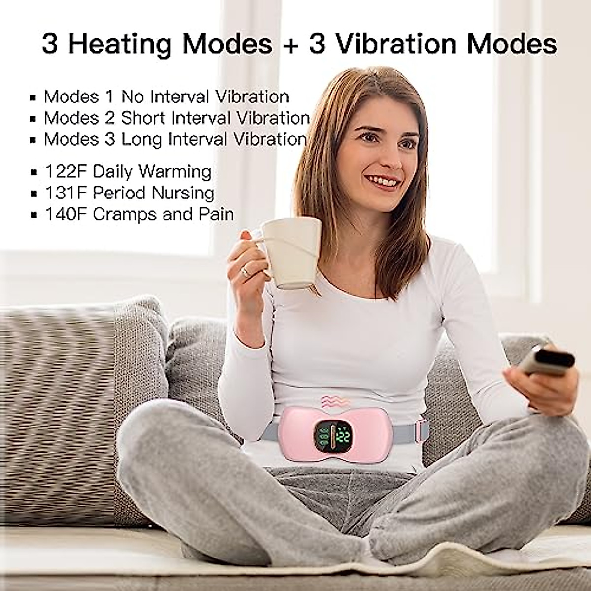 Portable Cordless Heating Pad, NUAKENE Fast Heating Pads for Cramps Belly with 3 Heat Levels and 3 Massage Modes Rechargeable Menstrual Heating Pad, Ideal Gifts for Women and Girl, Pink