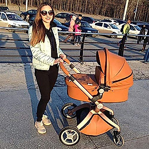 Hot Mom Baby Stroller: Baby Carriage with Adjustable Seat Height Angle and Four-Wheel Shock Absorption,Reversible，High Landscape and Fashional Pram (Brown-2)