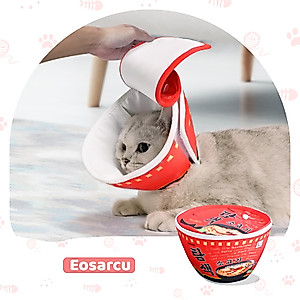 Eosarcu Cat Cone Collar Soft, Widen Cat Collar to Stop Licking, E Collar for Cats, with Strong Velcro & Waterproof Fabric, Ramen Style (M)