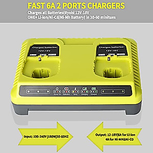 YEX-BUR 2 Ports P117 Dual Chemistry 18V ONE+ Battery Charger for Ryobi Fast Charger P117 P118 Compatible with Ryobi 18V 14.4V 12V Lithium NiCd NiMh Battery P100 P101 P102 P103 P105 P107 P108