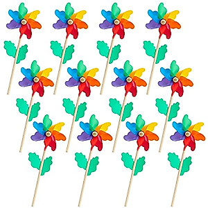 12 Pack Rainbow Flower Pinwheels for Yard and Garden, Outdoor Decorations, Party Favors for Kids (11.2 In)