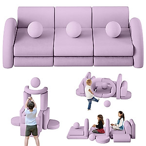 wanan Modular Kids Play Couch, 16PCS Kids Couch with Balls and Tunnel, Kids Couch for Playroom and Bedroom, Kids Modular Couch for Playing, Creativing, Modular Couch Kids (Blueberry)