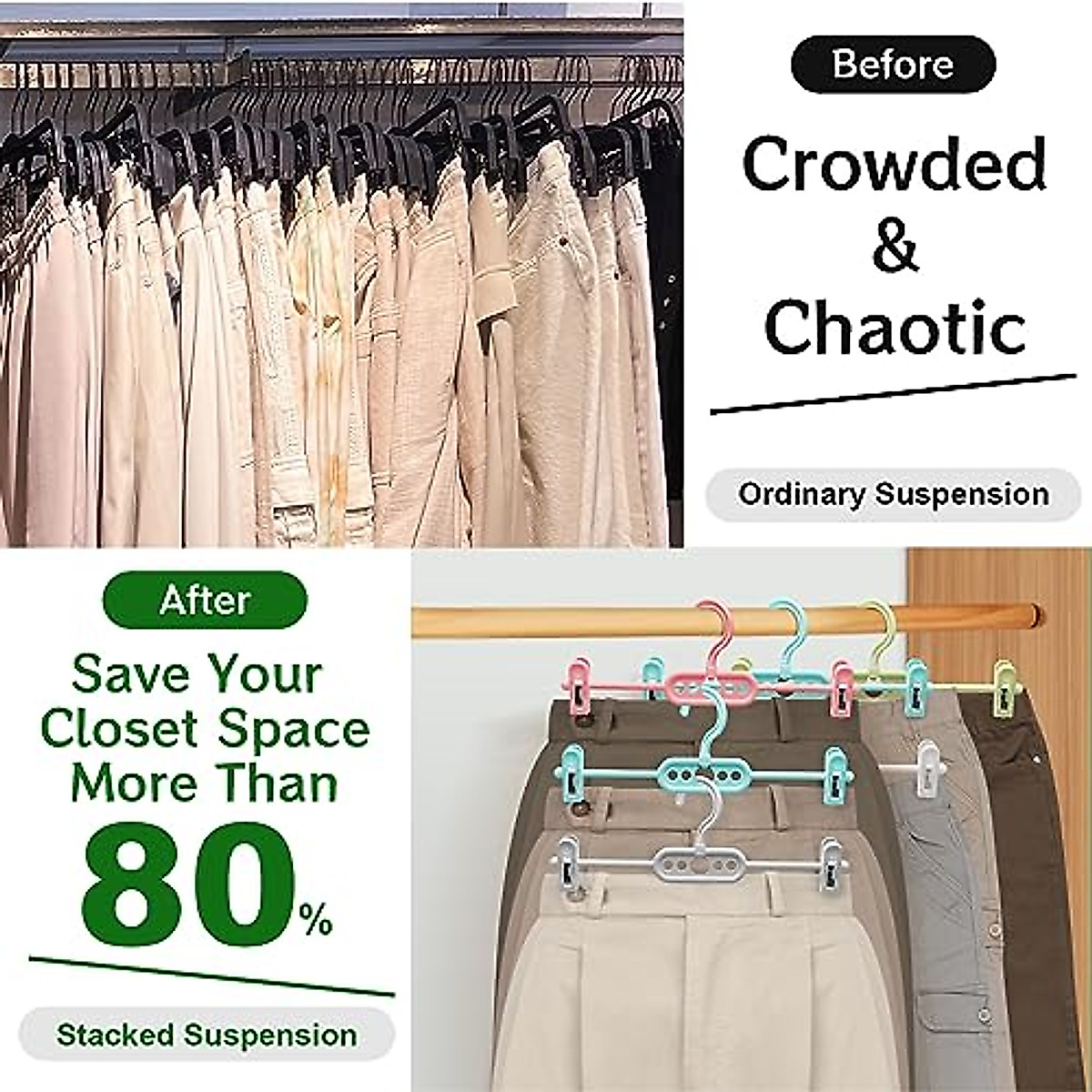 12 Pack Closet-Organizers-and-Storage,Pants-Hangers-Space-Saving,Closet-Organizer Short-Skirt-Hangers with Clips,College Dorm Room Essentials for Students Girls Guy,Closet Organization for Jeans Scarf