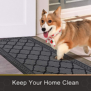 Carvapet Moroccan Trellis Non-Slip Doormat Durable Honeycomb Texture Kitchen Rug Runner Carpet, Indoor Outdoor, Easy Clean, Low-Pile Mats for Entry, Garage, Patio, High Traffic Areas, 18"x59", Grey