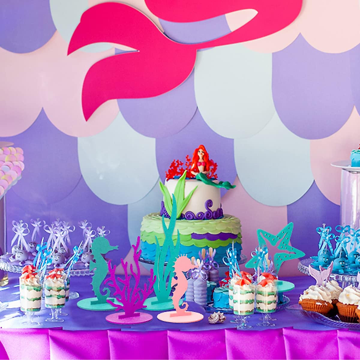 24 Pcs Mermaid Birthday Decorations Felt Table Centerpiece Under the Sea Party Decorations Supplies for Ocean Theme Little Mermaid Birthday Party Baby Shower