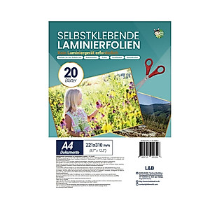 HA SHI Self Adhesive Laminating Sheets, Cold Laminate, self Seal, Plastic Paper, 8.5 x 11 Inch (20 Sheets)