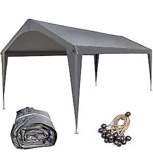 Sunnyglade 10x20 Feet Carport Replacement Top Canopy Cover with Fabric Pole Skirts and Accessories for Car Garage Shelter Tent, Dark Grey(Only Top Cover)