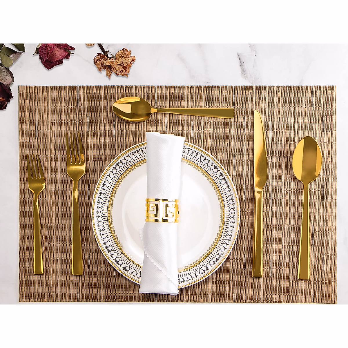 Gold Silverware Set, Briout 40 Piece Stainless Steel Flatware Cutlery Set Service for 8 Luxury Square Tableware Thick Knife Fork Spoon for Home Kitchen Restaurant Wedding, Mirror Polished