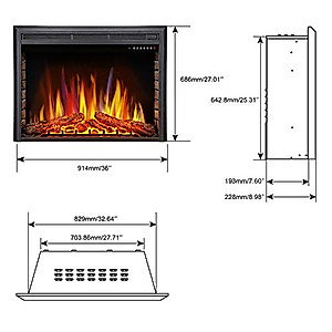 Antarctic star 36" Electric Fireplace Insert, Freestanding & Recessed Electric Stove Heater, LED Adjustable Flame with Burning Fireplace Logs Touch Screen, Remote Control, Timer, 750W-1500W.