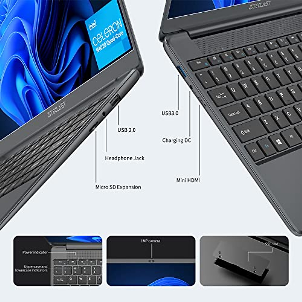 TECLAST 14 inch Laptop Computer, 8GB DDR4 RAM / 128GB SSD Notebook PC with Intel Celeron with Intel N4120, FHD 1920x1080 IPS Display, Ultra Slim Windows 10 Laptop, 2.4G/5G WiFi, Free Update to Win 11