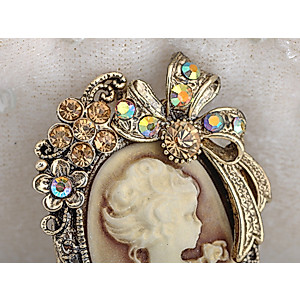 Alilang Vintage Inspired Crystal Rhinestone Victorian Lady Cameo Brooch Pin Maiden Flower Ribbon Bow Pendant