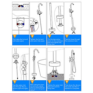 Freestanding Bathtub Faucet, European Style Brass Stainless Steel Floor Mounted Tub Filler Without Hole Single Handle High Flow Shower Faucet Bathroom Tub Faucets for Column Type (Gold)
