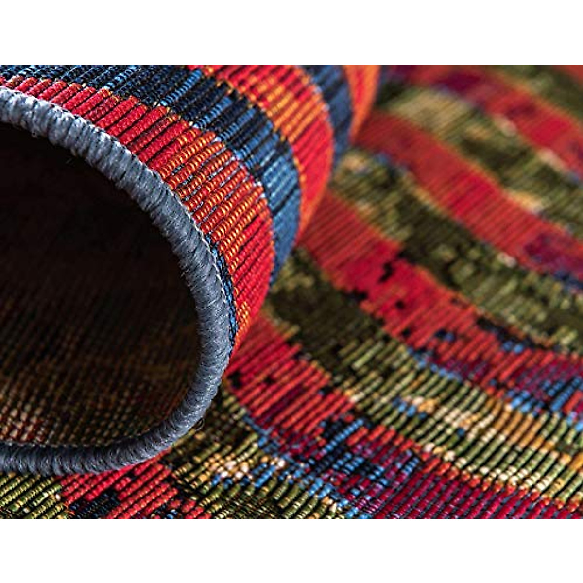 Unique Loom Outdoor Modern Collection Area Rug - Wavy (5' 3" x 8' Rectangle, Multi/ Beige)