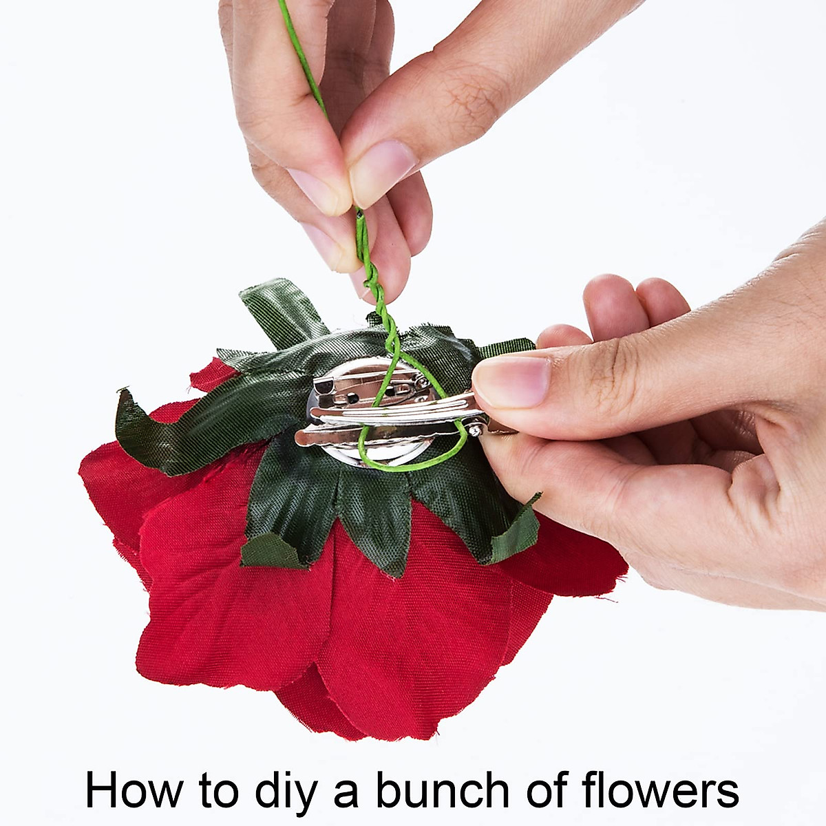 Outus Hair Clip, 8 Pieces Red Rose Flower Hair Pins, Fabric Rose Flowers Hair Clips, Medium, for Woman Girl Wedding Party Favor Accessories