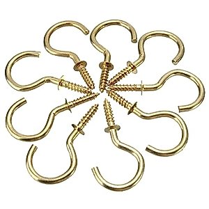 LANSEYQO Mini Ceiling Screw Hooks, 50 Pcs (1/2 inch) Hanging Cup Hooks Brass Plated Screw-in Hooks for Hanging Plants Mug Arts Decorations, Gold