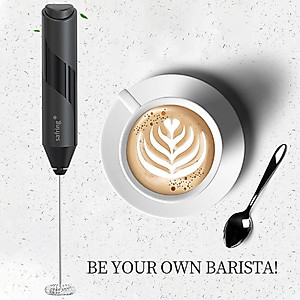 Safring Milk Frother for Coffee - Handheld Stainless Steel Electric Whisk, Battery Powered Foam Maker, Coffee Mixer, Mini Drink Blender for Latte, Frappe, Matcha, Hot Chocolate(Black)