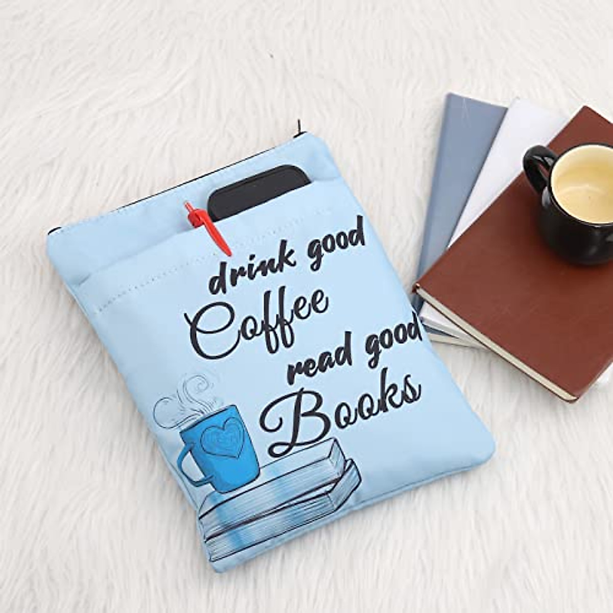 Gzrlyf Coffee Book Sleeve Drink Good Coffee Read Good Books Zipper Pouch Coffee Lover Gift Book Protector Sleeve Reader Gift (Drink Coffee Read Books)