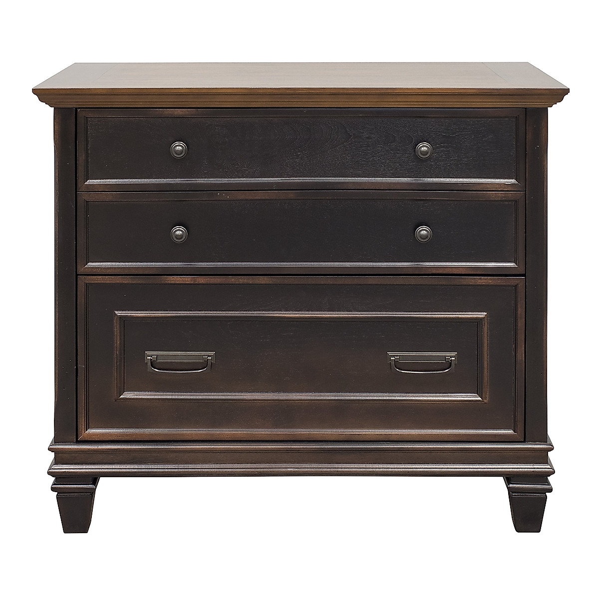 Martin Furniture Hartford Double Pedestal Shaped Desk, Brown - Fully Assembled & Hartford Lateral File Cabinet, Brown - Fully Assembled