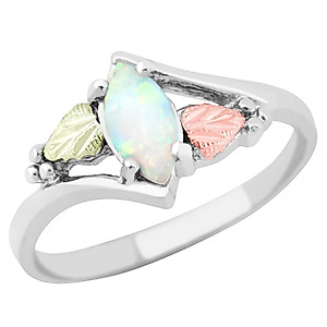 Created Opal Marquise Cabochon Bypass Ring, Sterling Silver, 12k Gold Pink and Green Gold, Size 8
