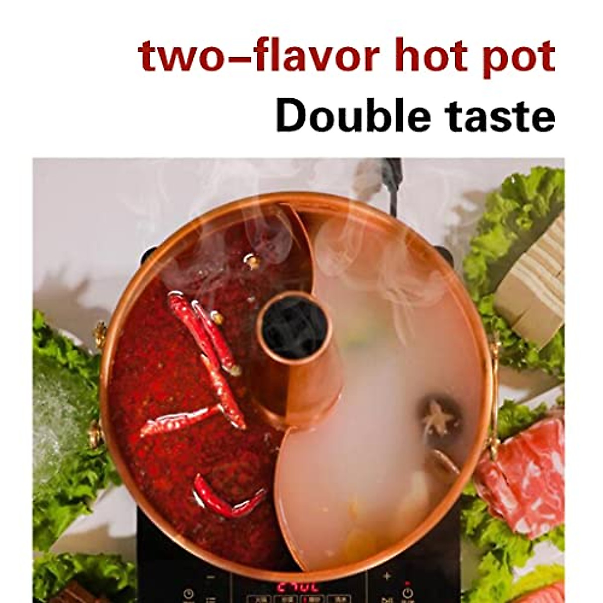 Chafing Dishes Induction Cooker Copper Hot Pot, Thickened Clear Soup Pot Mandarin Duck Pot Induction Cooker Gas Universal Copper Pot Household Copper Hot Pot (Color : B, Size : 28cm)