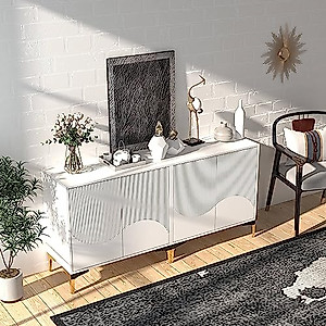 scolyk White Buffet Cabinet with Storage： White Coffee Bar Cabinet with Storage， Kitchen Sideboard Cabinet, 2 Door Cabinet Buffets & Sideboards， White Kitchen Cabinets