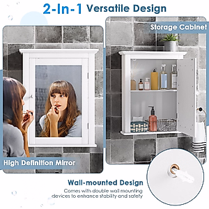 Safeplus White Medicine Cabinet with Mirror, Wall Mounted Adjustable Storage for Bathroom, Living Room, Bedroom, Entryway and Kitchen