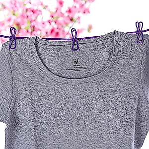 NUZAMAS 2X Clothesline 12 Pegs Clips Portable Expandable Adjustable Retractable Airer for Camping Travel Clothes Laundry Drying Outdoor and Indoor Use Purple