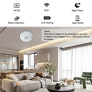 4K Ultra HD Smoke Detector Hidden Camera | WiFi Remote Real-Time Viewing | Night Vision | Motion Detection | Hidden Home Security Baby Pet Nanny Camera | No Audio | Energized for use
