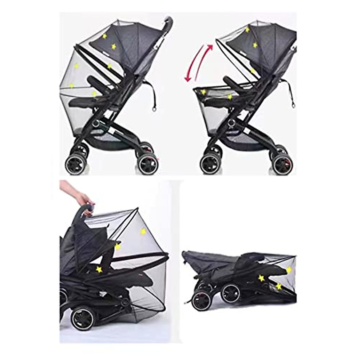 MINILUJIA Universal Foldable Star Mosquito Net and Storage Bag for Baby Stroller with Zipper Visible Breathable Sun Cover Bassinet Mesh Cover for Car Seat,Bassinets,Cradles,Cribs (Black with Star)