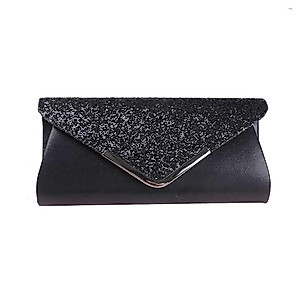 KALAIEN Envelope Clutch Purses for Women Glitter Evening Bag Handbags For Wedding and Party (Black)