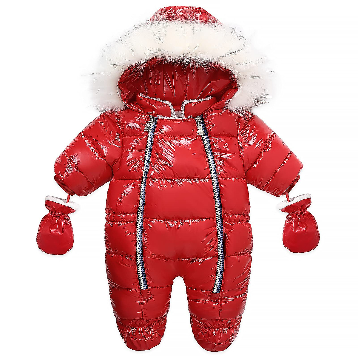 Happy Cherry Newborn Baby's Romper Hooded Jumpsuit Fall Winter Warm Jacket Unisex Baby Long Sleeve Zipper Cartoon Sleepsuit 12-18 Months Red