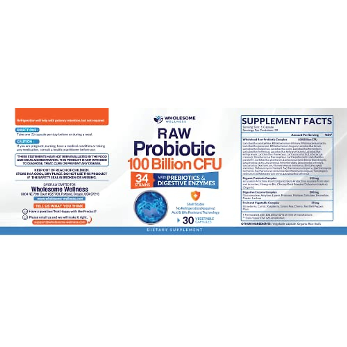 Organic Probiotics 100 Billion CFU, Dr Formulated Probiotics for Women, Probiotics for Men and Adults, Complete Shelf Stable Probiotic Supplement with Prebiotics & Digestive Enzymes; 30 Capsules