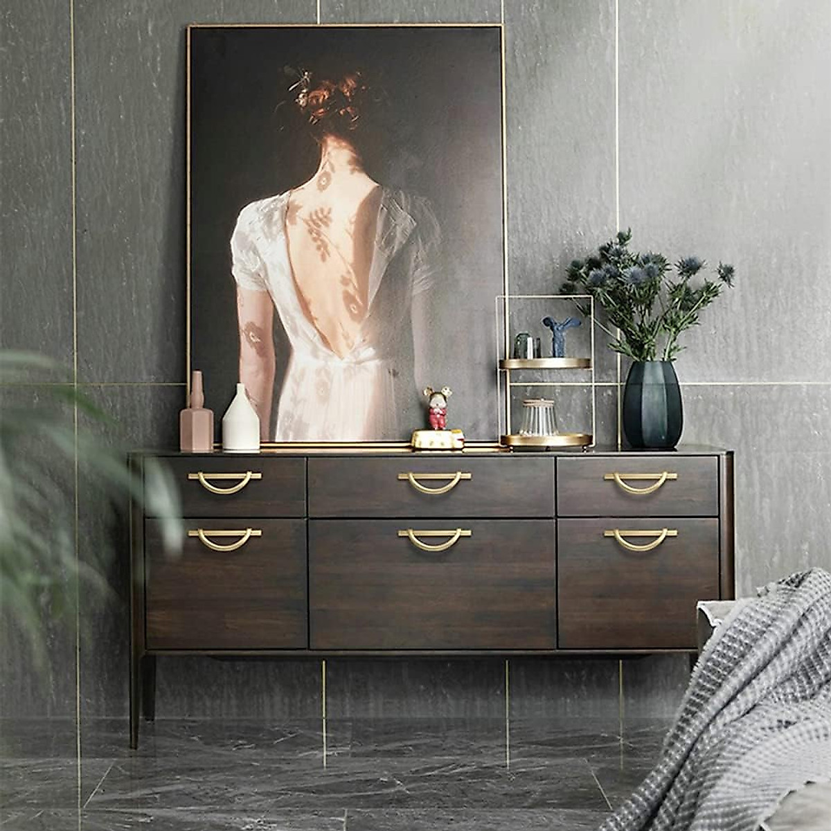 DAPANIY Brushed Gold Cabinet Pulls Drawer Pulls, Half Moon Shape Pulls Gold Drawer Dresser Kitchen Handles Antique Cupboard Door Handles, 4Packs ‎3.75inch