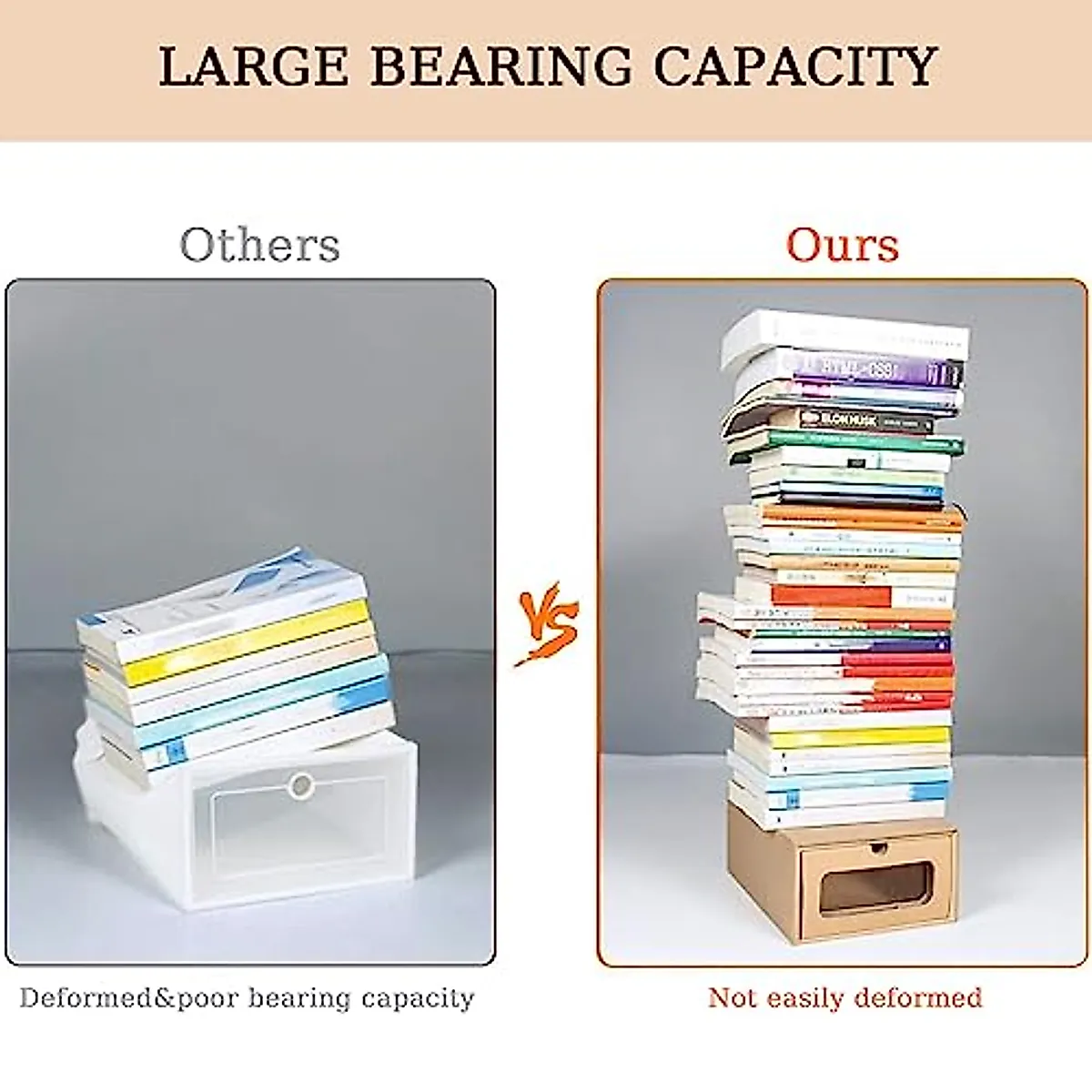 bimiti 12 Pack Shoe Box Cardboard Shoe Storage Boxes with Transparent Window Waterproof Stackable Storage Boxes with Lids Heavy Duty Kraft Drawer Shoe Boxes for Shoes, Socks, Stationery, Underwear